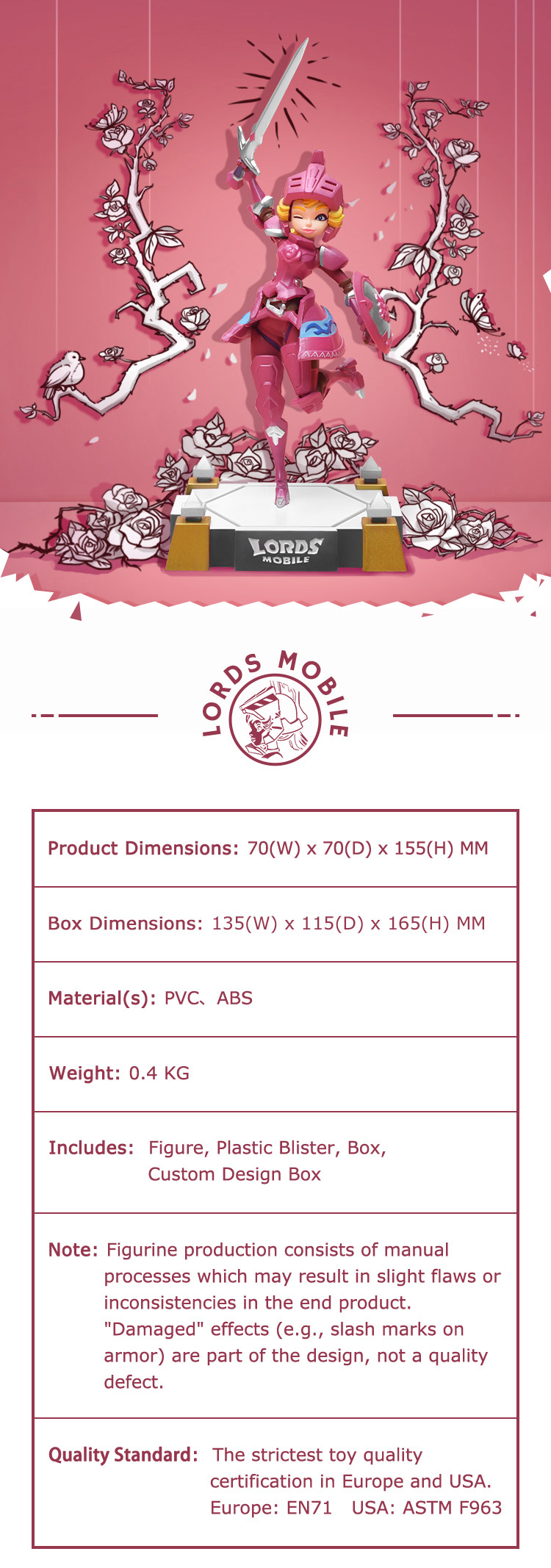 LORDS MOBILE ROSE KNIGHT FIGURE VICTORY VERSION- IGG Merchandise Store